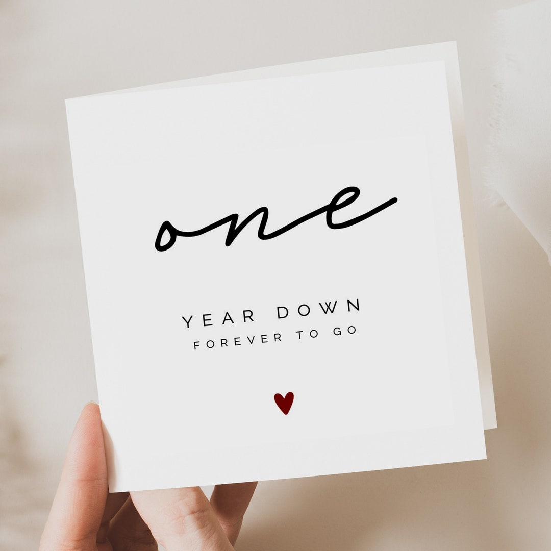 First Anniversary Card, 'one Year Down, Forever to Go' Anniversary Gift ...