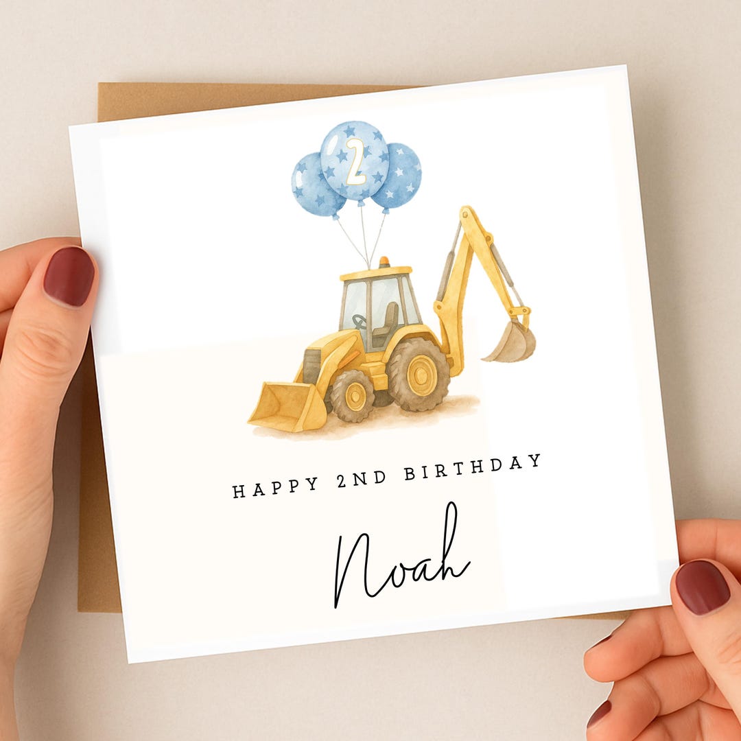Personalised Children's Birthday Card - Digger Theme - Family Birthday ...