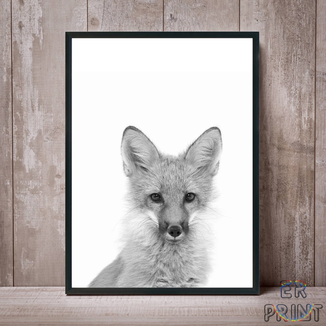 Fox Print, Black and White, Fox Wall Art, Woodland Nursery, Fox Art ...