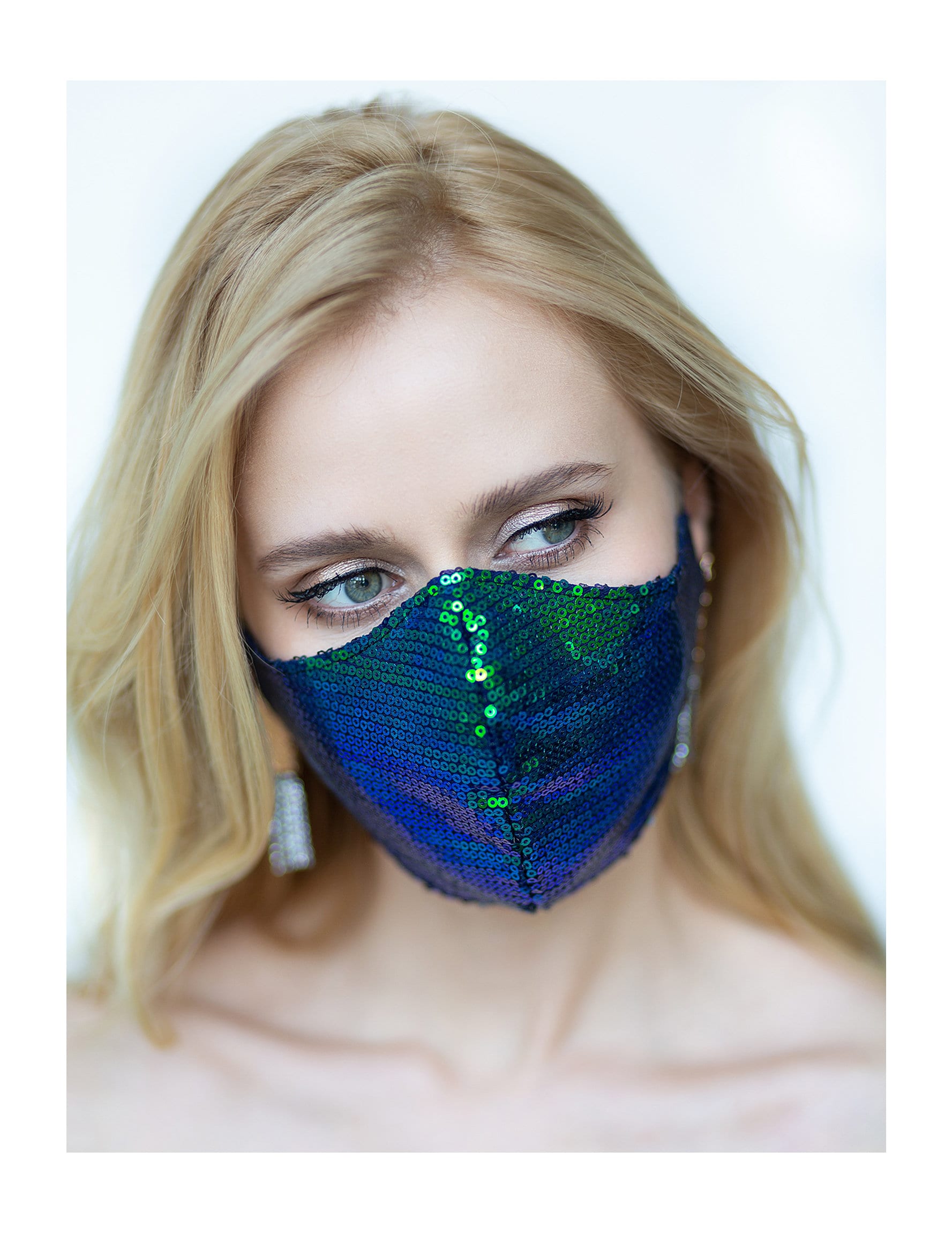 Sequin Face Mask Iridescent Navy Blue Green Shimmer Mask | Etsy