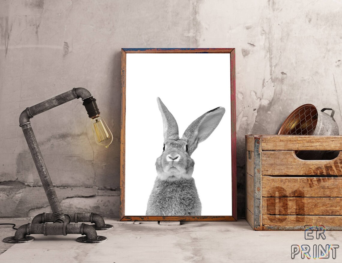 Rabbit Print Rabbit Wall Art Nursery Wall Art Woodland - Etsy
