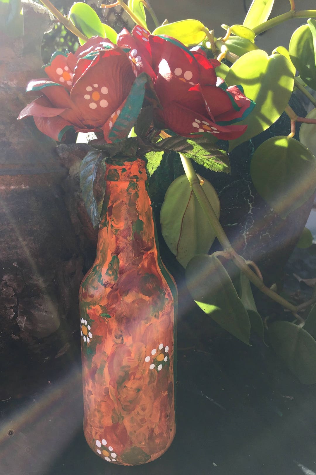 Earth Day Rose - Painted Bottle - Flower Arrangement - Etsy