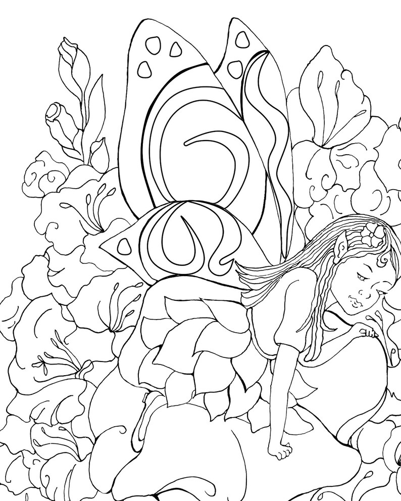 Nature Fairy Coloring Book Page, Digital Printable Download Page - Etsy