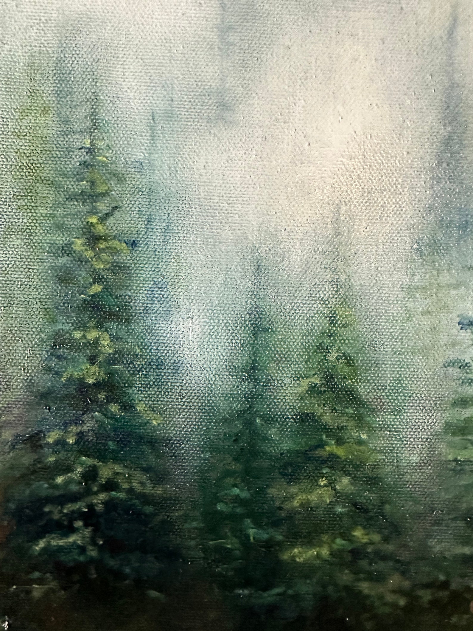 Foggy Evergreens Original Tree Art Signed and Framed Oil Painting on ...