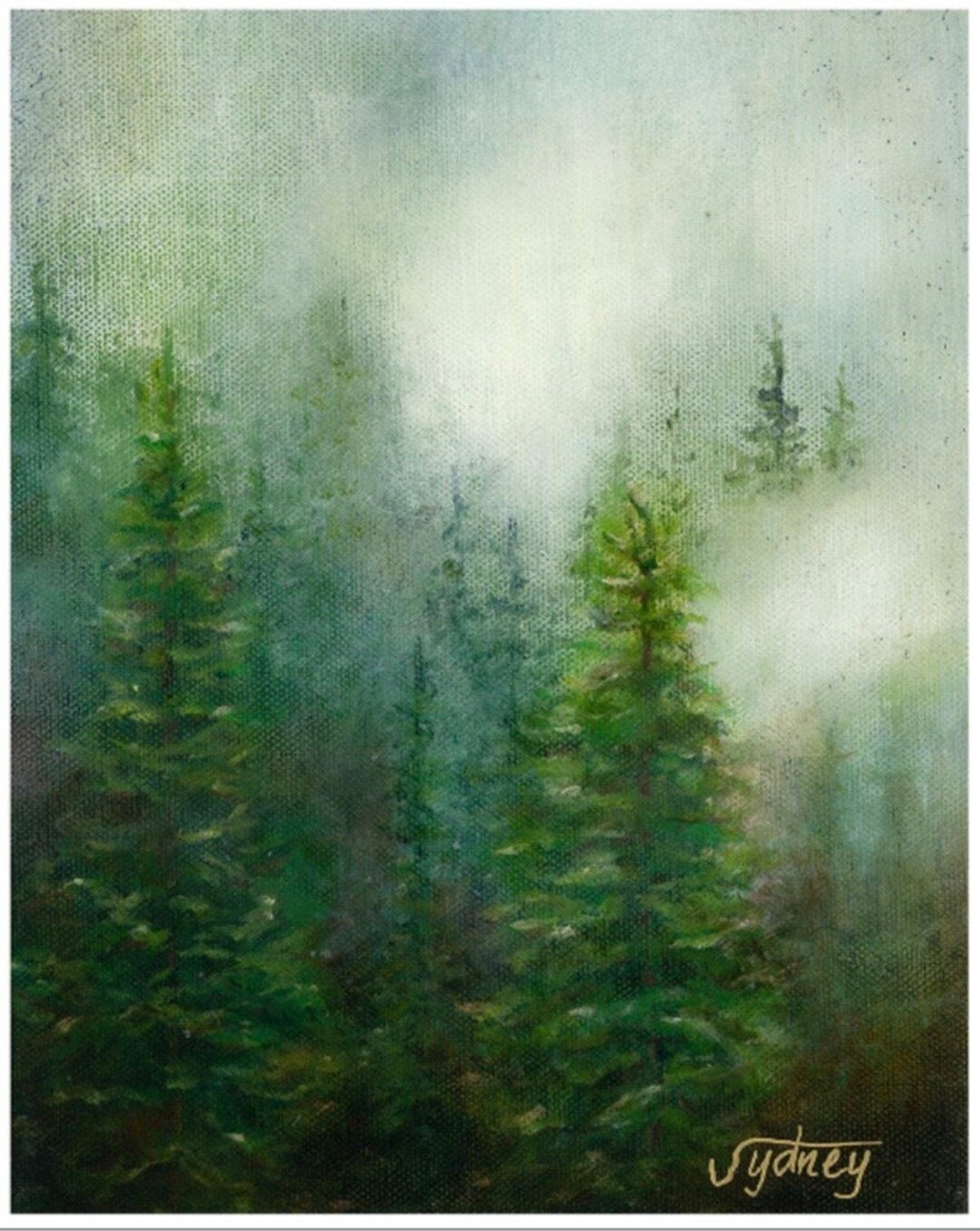 Foggy Evergreen Tree Forest Giclee Fine Art Print of Original Oil ...