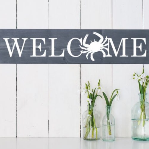 Welcome Sign With Crab Nautical Decor Farmhouse Decor - Etsy