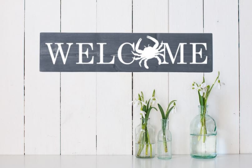 Welcome Sign With Crab Nautical Decor Farmhouse Decor - Etsy
