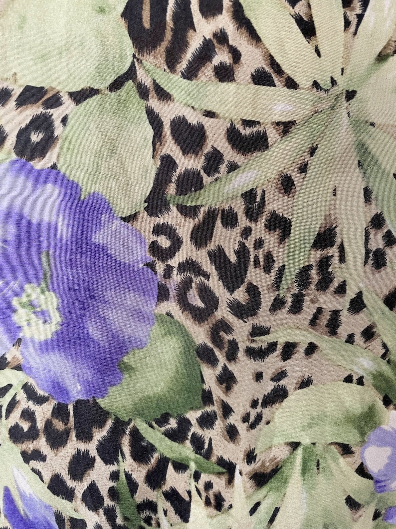 Vintage 90s/y2k Multicolor Tropical Floral and Leopard Mixed Print Silk ...