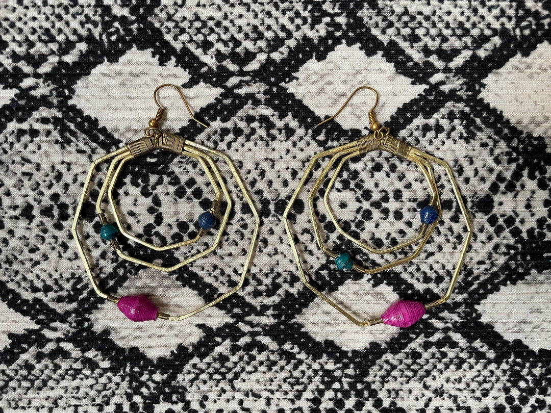 Y2K Funky Boho Gold Wire Beaded Octagon Hoop Dangle Drop Earrings - Etsy