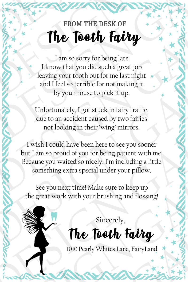 Tooth Fairy Didnt Come Letter** IMMEDIATE DOWNLOAD- Tooth Fairy Forgot ...