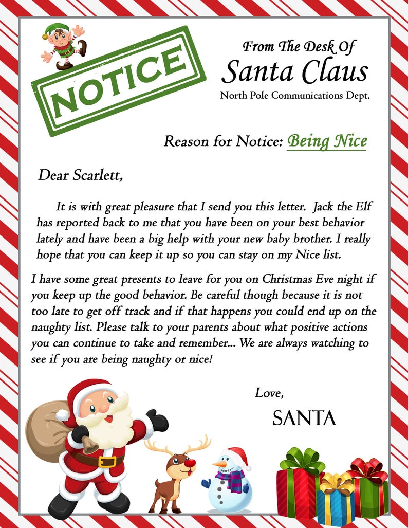 Santa NICE NOTICE Letter Editable INSTANT Pdf - Etsy
