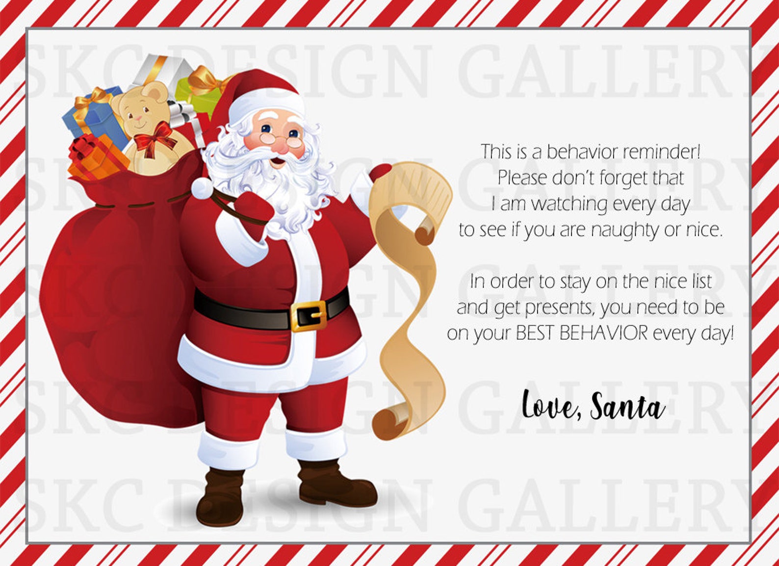 Santa Naughty Behavior Reminder Letter* Santa Nice Behavior Letter ...