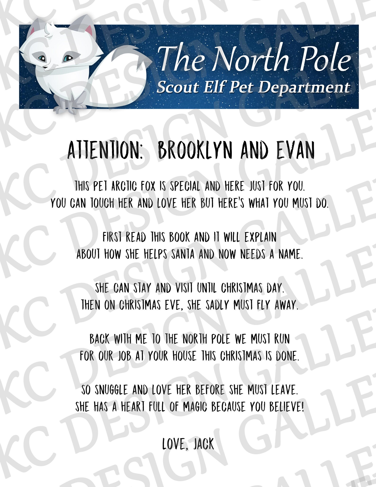 Elf Pet Arctic Fox Letter Fox Pet First Visit INSTANT PDF Etsy