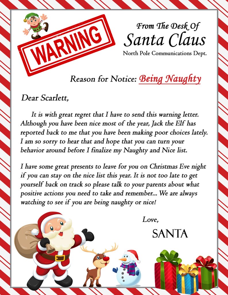Free Printable Naughty List Letter From Santa Printable Word Searches