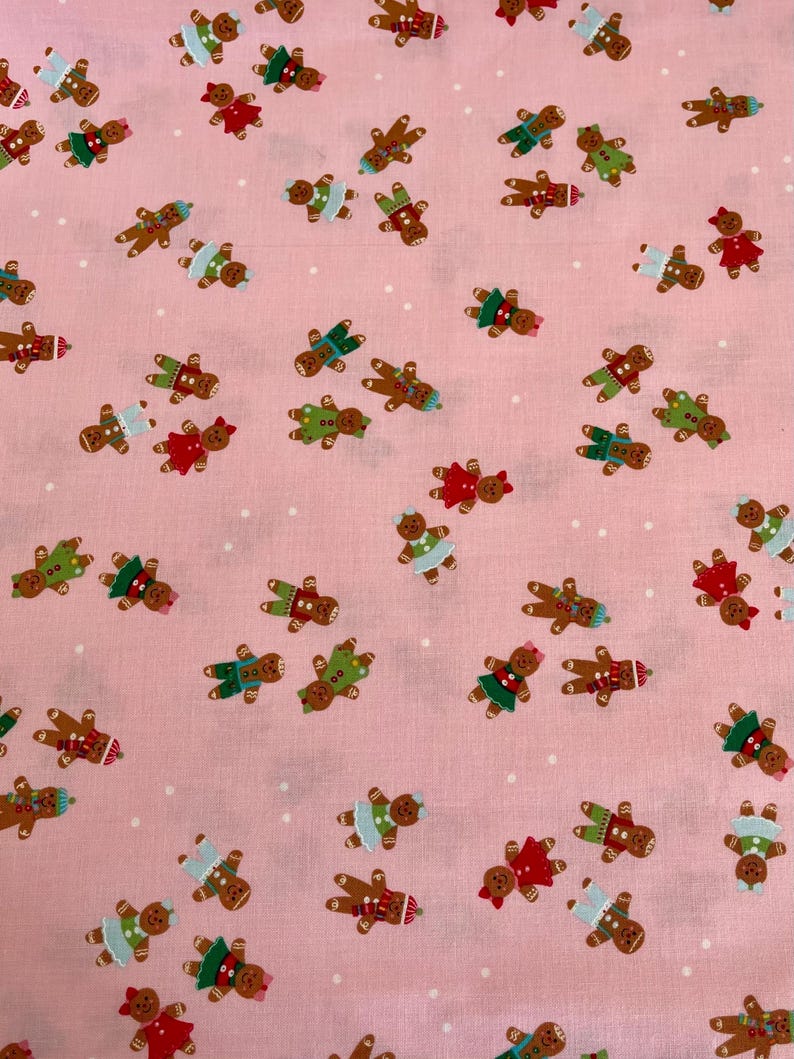 Christmas Gingerbread Fabric: Pink Festive Cotton Quilting Material - Etsy