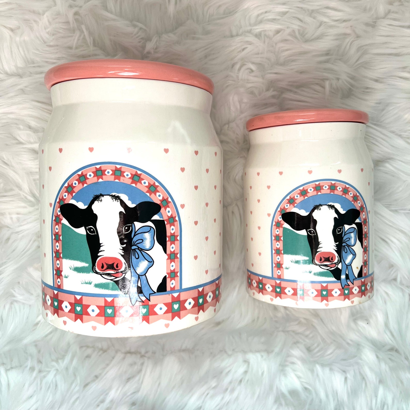 Vintage Cow Ceramic Canister Set Holstein Cow Pink Lid Japan - Etsy