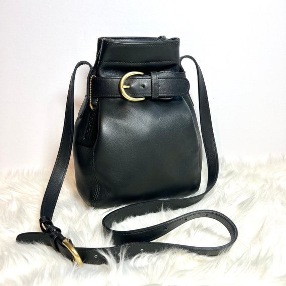 COACH Black Leather Belted Bucket Crossbody Bag - Gem