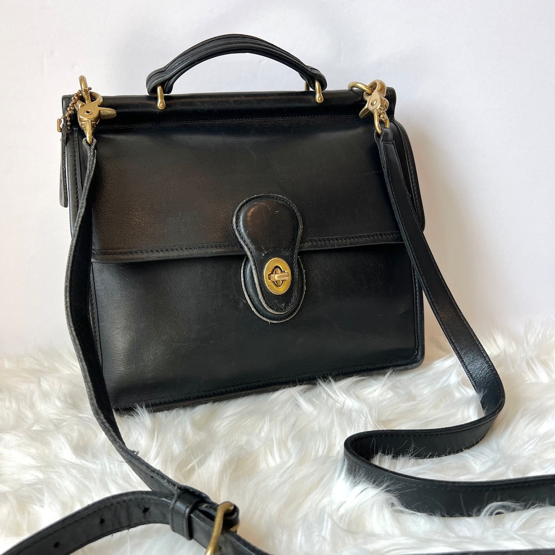 COACH Willis Black Leather Crossbody Satchel Bag - Etsy