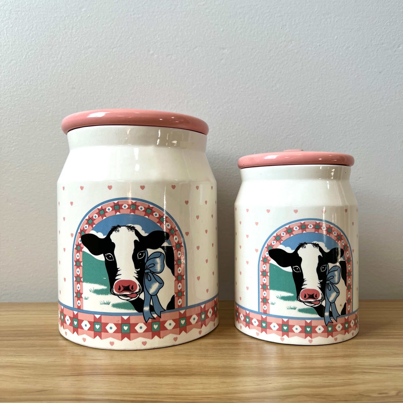 Vintage Cow Ceramic Canister Set Holstein Cow Pink Lid Japan - Etsy