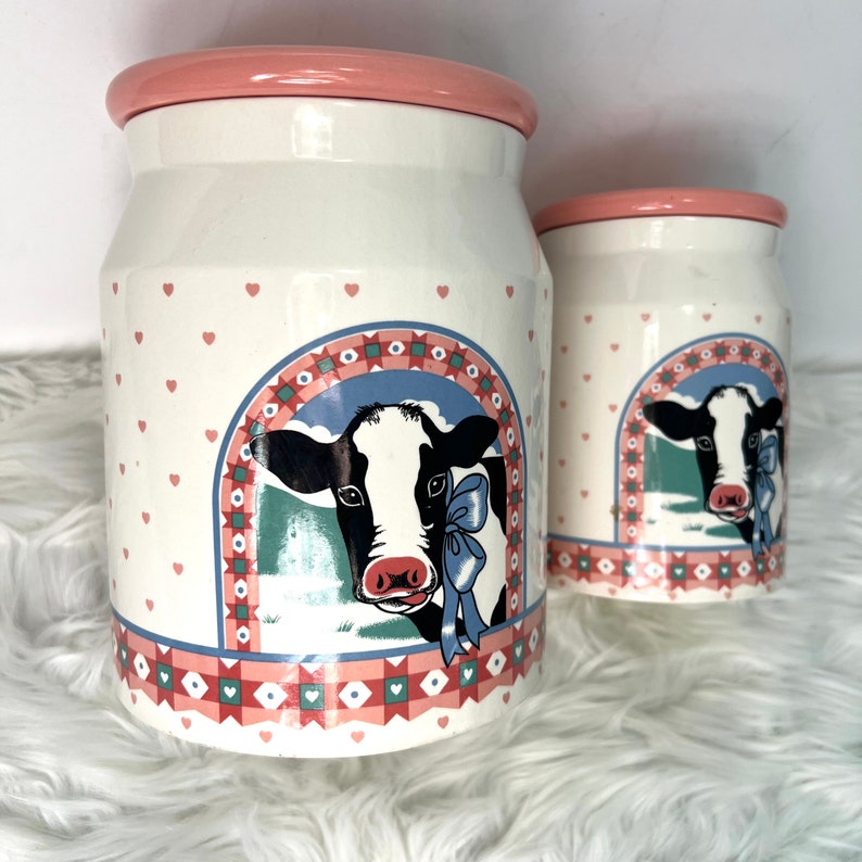 Vintage Cow Ceramic Canister Set Holstein Cow Pink Lid Japan - Etsy