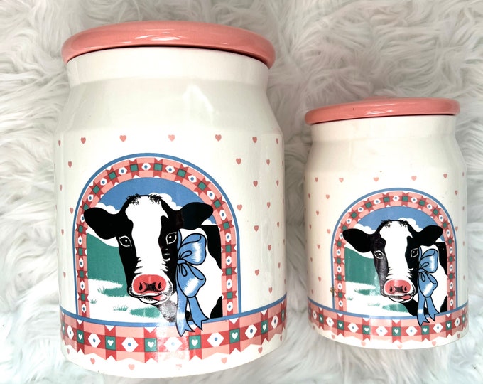 Vintage Cow Ceramic Canister Set Holstein Cow Pink Lid Japan - Etsy