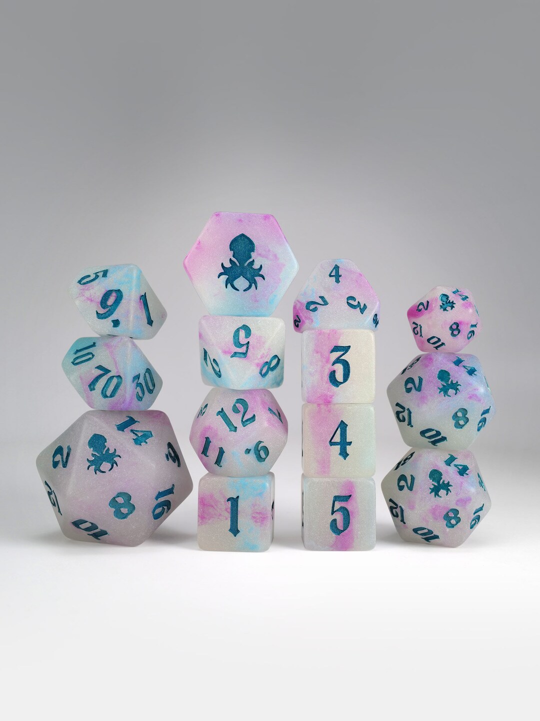 Specter 14pc Glow in the Dark Dice Set With Titanium Blue Ink ...