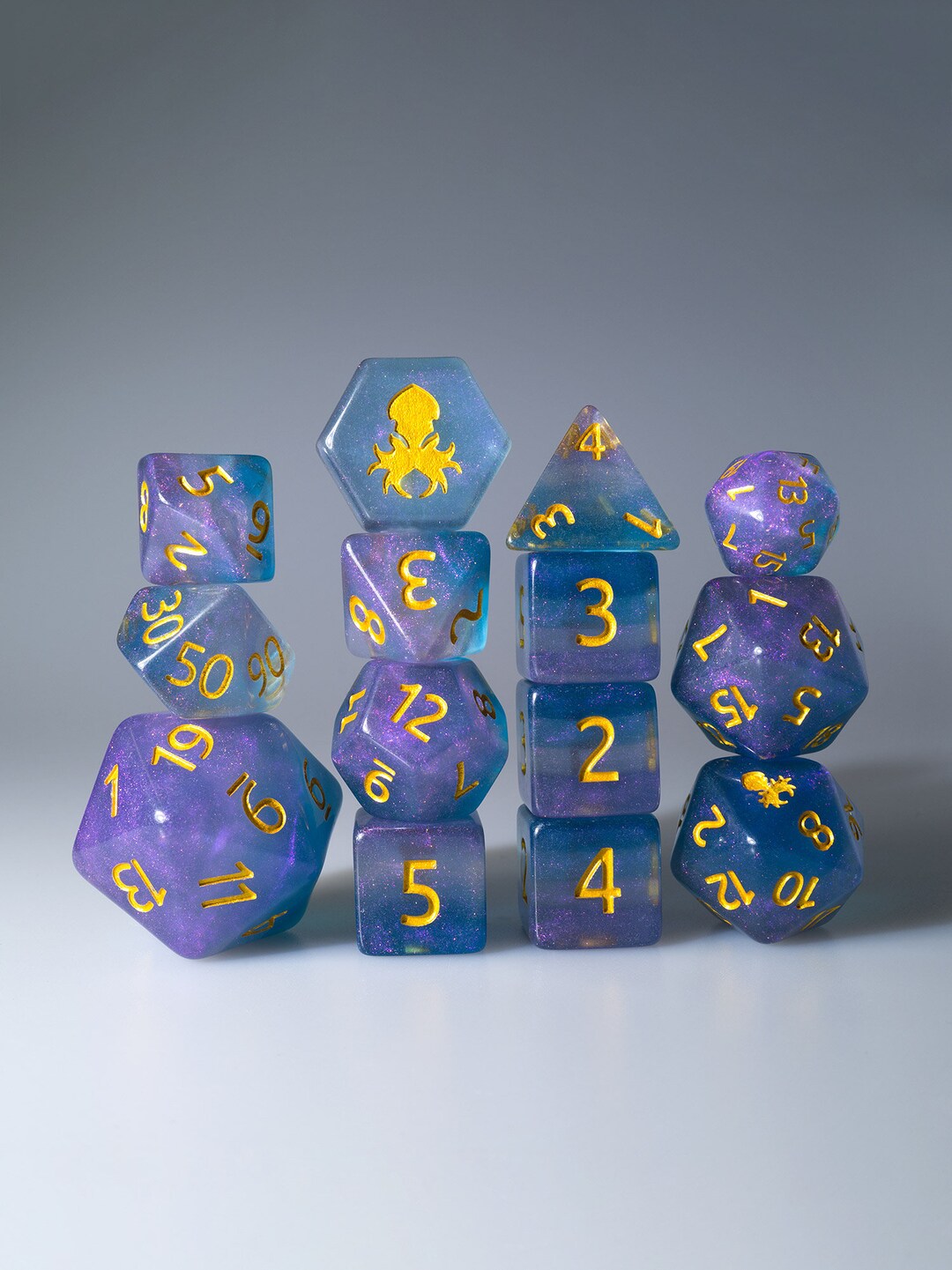 Mystic Gargoyle 14pc Gold Ink Dice Set With Kraken Dice Logo | Dnd ...