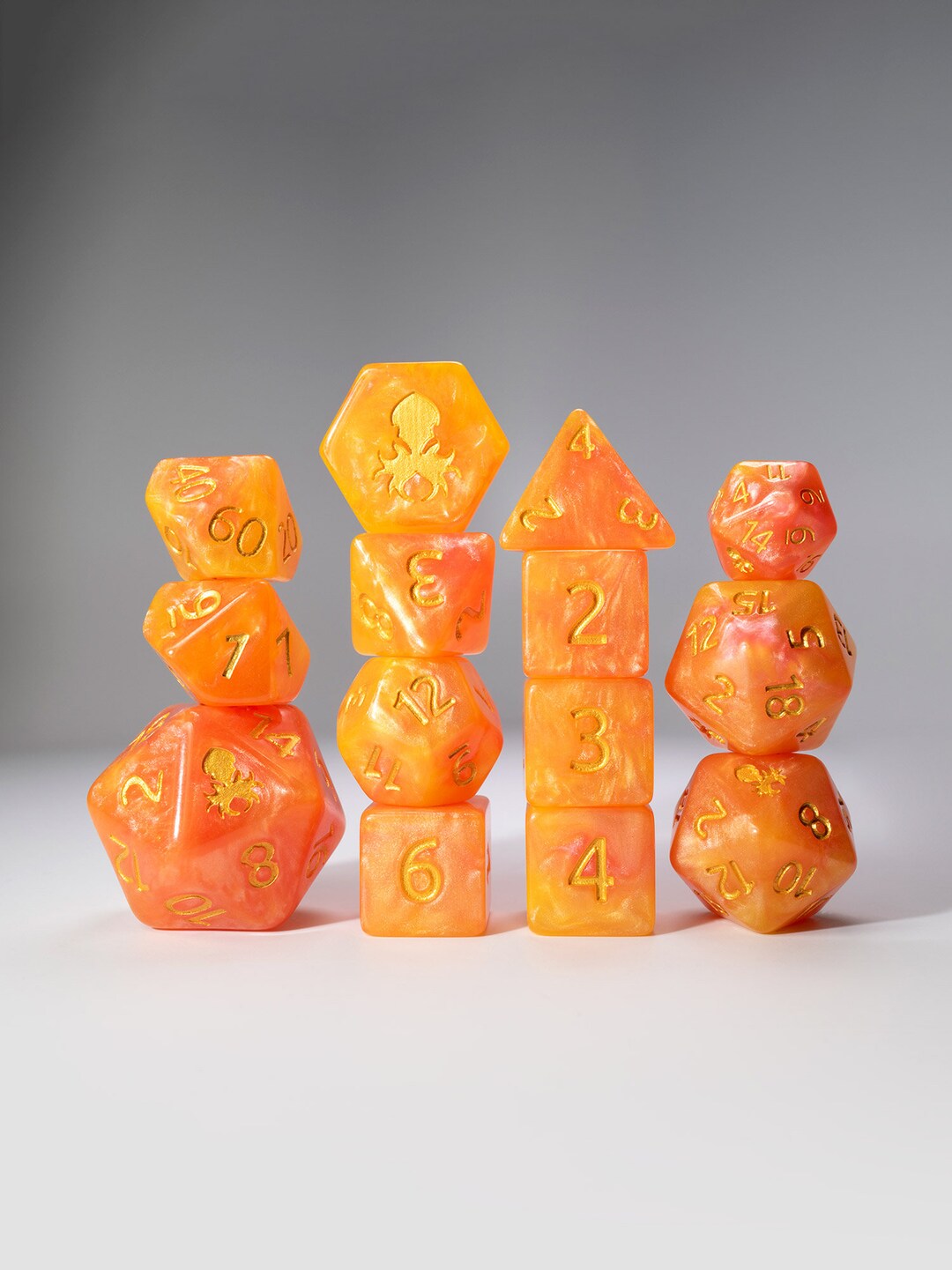 Alchemical Fire 14pc Orange and Red Gold Ink Kraken Dice Set | Dungeons ...
