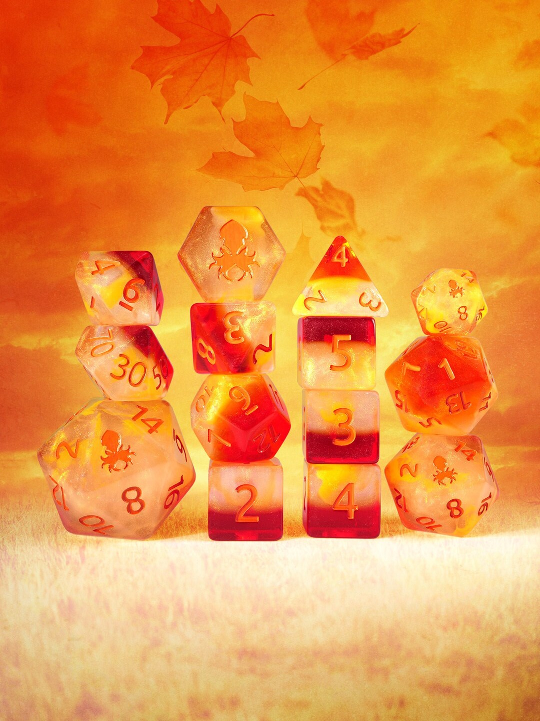 Cornucopia 14pc Dice Set Inked in Orange | Pathfinder Resin Dice Set ...