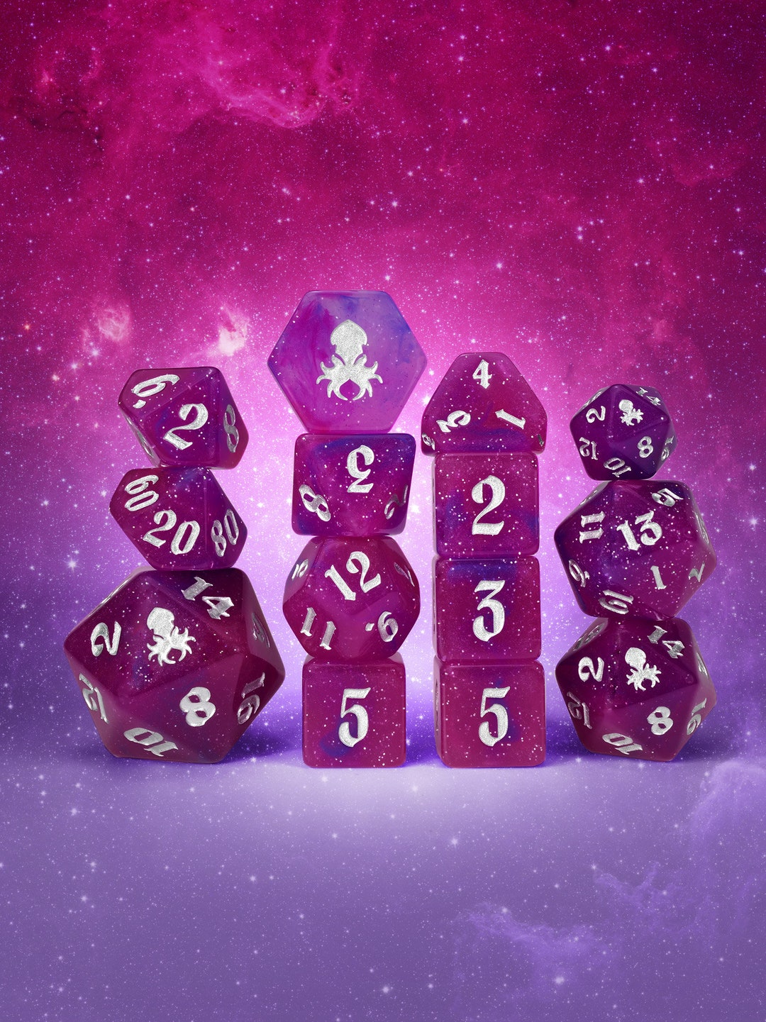 Adrift Heat Reactive 14pc Dice Set for Ttrpgs Inked in Silver | Geek ...