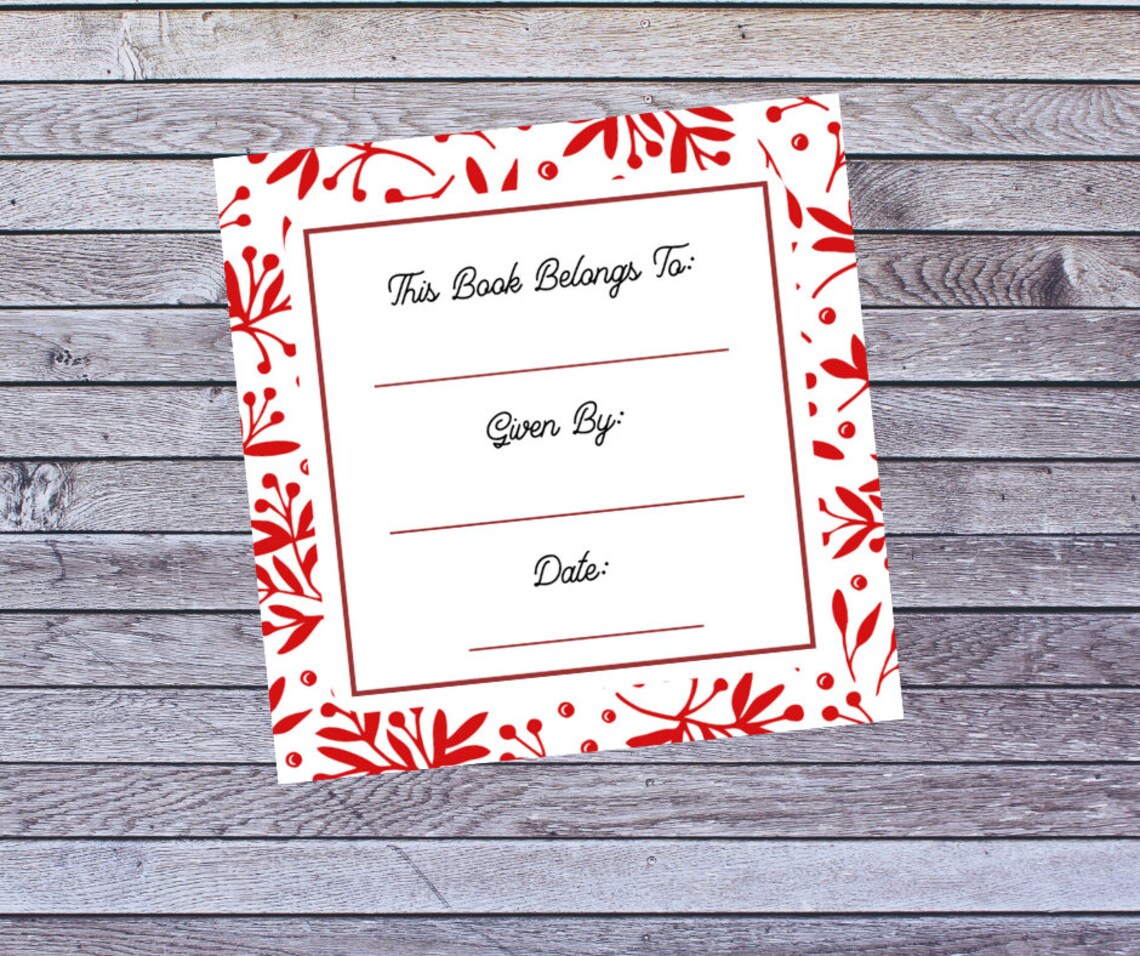 Red Berry Holiday Printable Book Plate | This Book Belongs To - Etsy