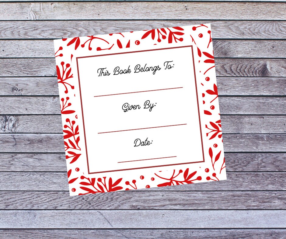 Red Berry Holiday Printable Book Plate | This Book Belongs To - Etsy