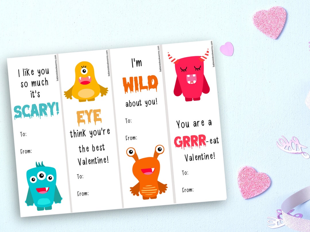 Printable Monster Valentine Bookmarks | Monster Valentines | Monster ...