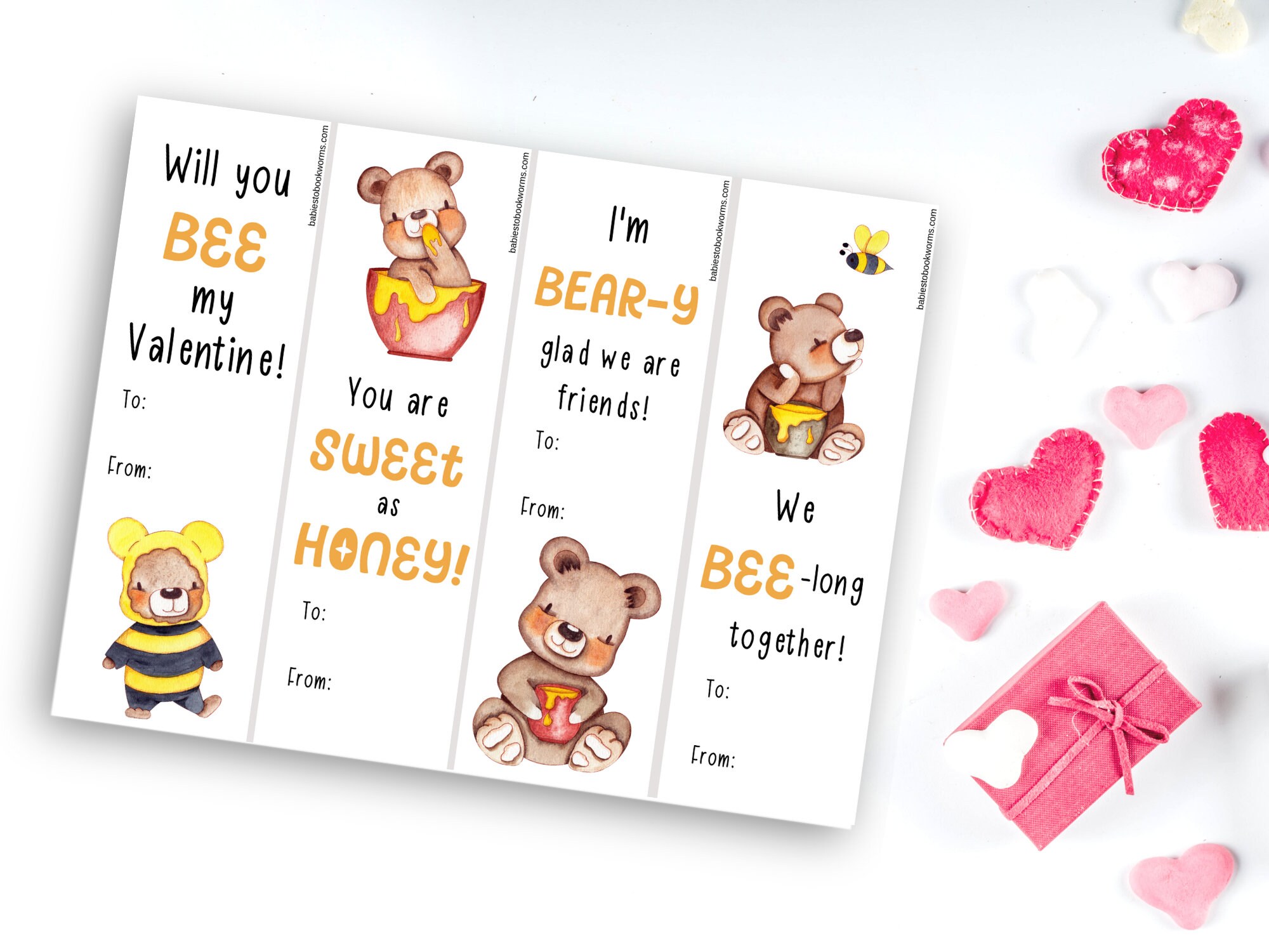 Printable Bear Valentines | Printable Valentine Bookmarks | Printable ...