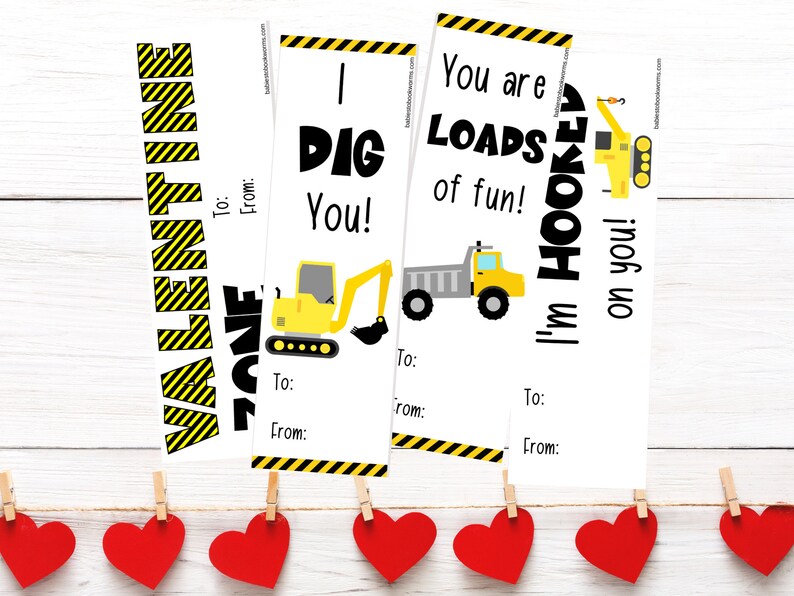 Printable Construction Valentine Bookmarks | Print at Home Valentines ...
