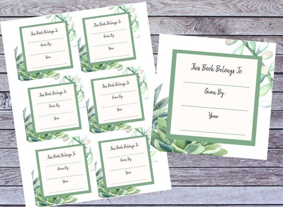 Succulent Printable Book Plate This Book Belongs To | Etsy