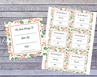 Red Berry Holiday Printable Book Plate | This Book Belongs To - Etsy