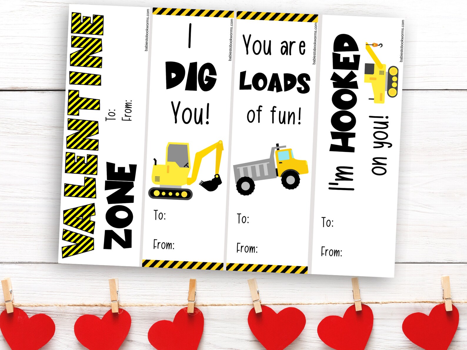 Printable Construction Valentine Bookmarks | Print at Home Valentines ...