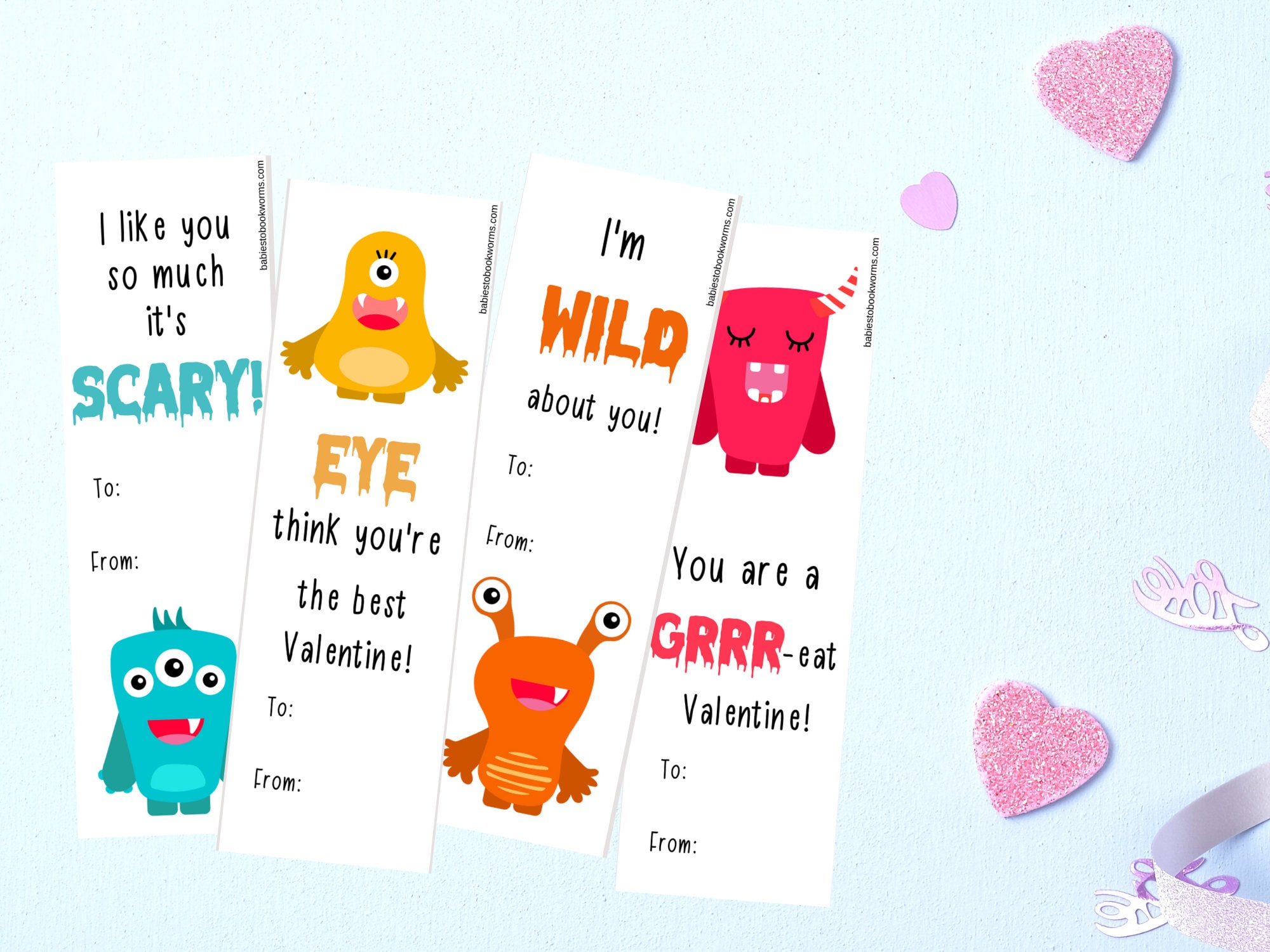 Printable Monster Valentine Bookmarks | Monster Valentines | Monster ...