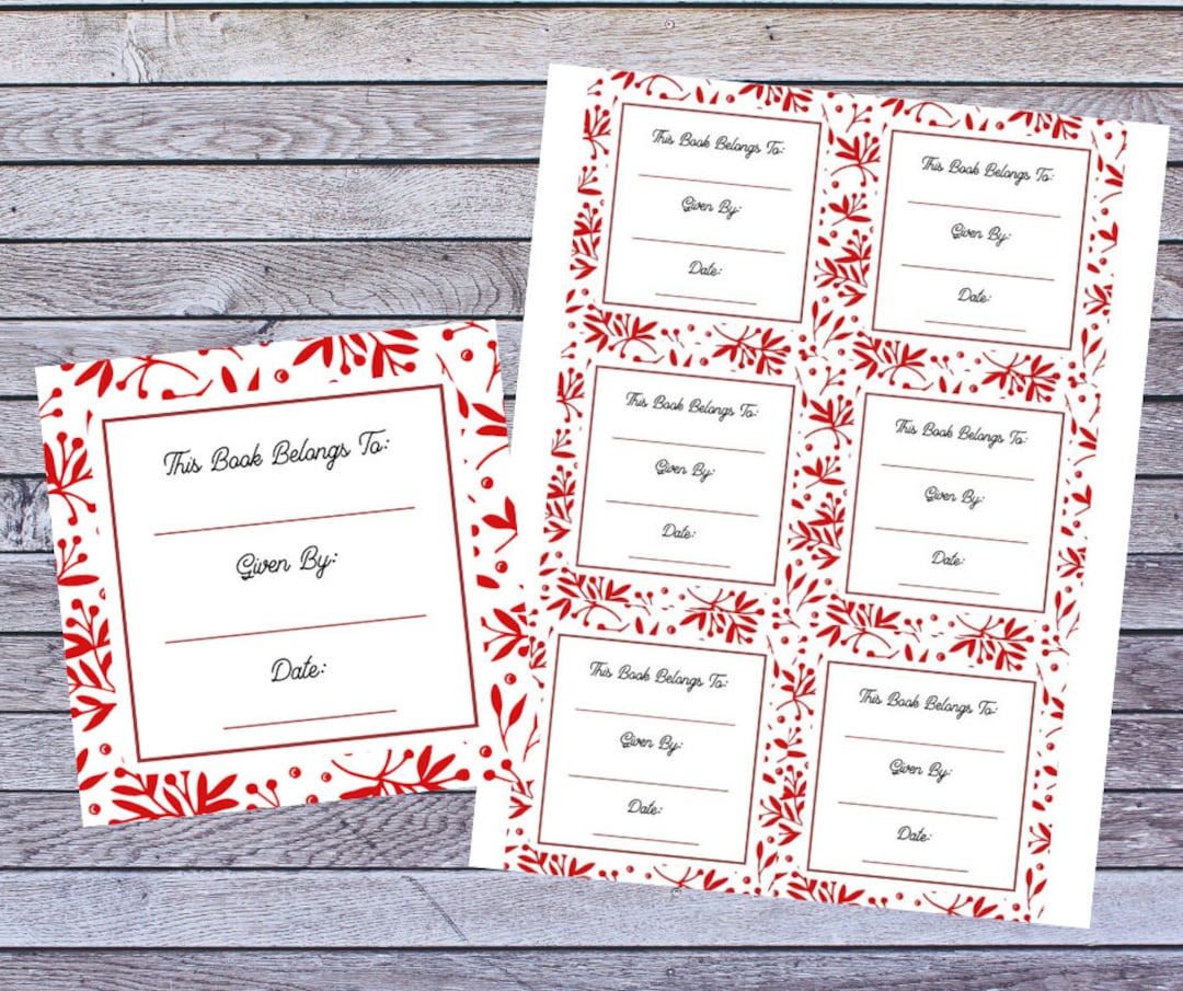 Red Berry Holiday Printable Book Plate | This Book Belongs To - Etsy