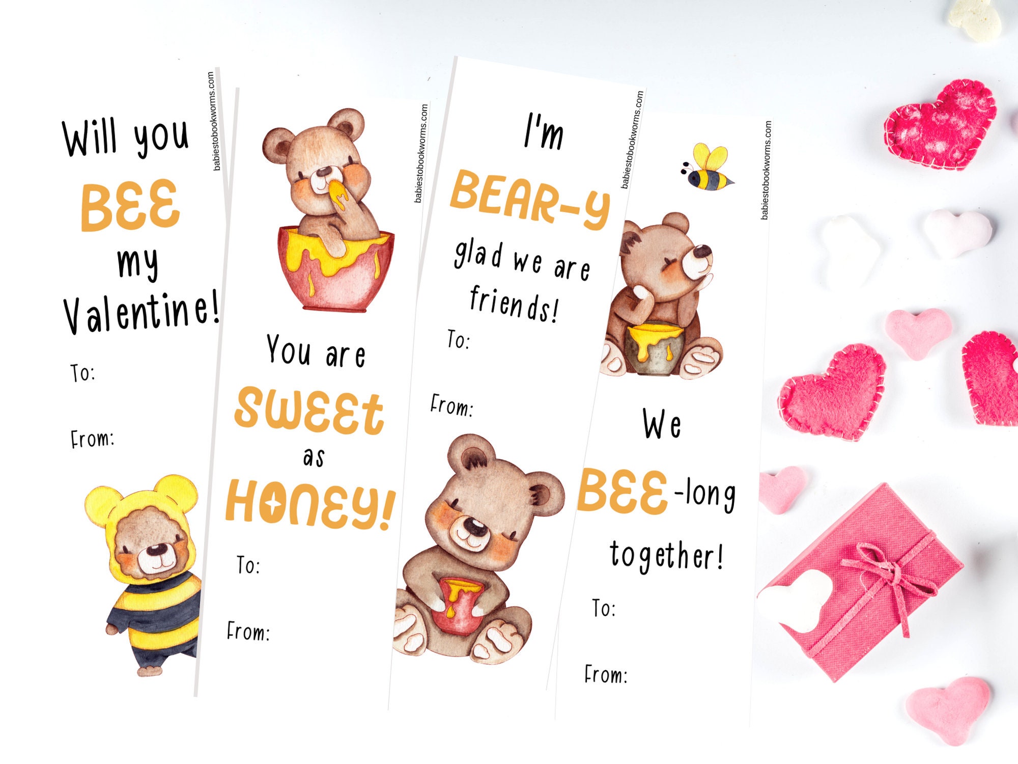 Printable Bear Valentines | Printable Valentine Bookmarks | Printable ...
