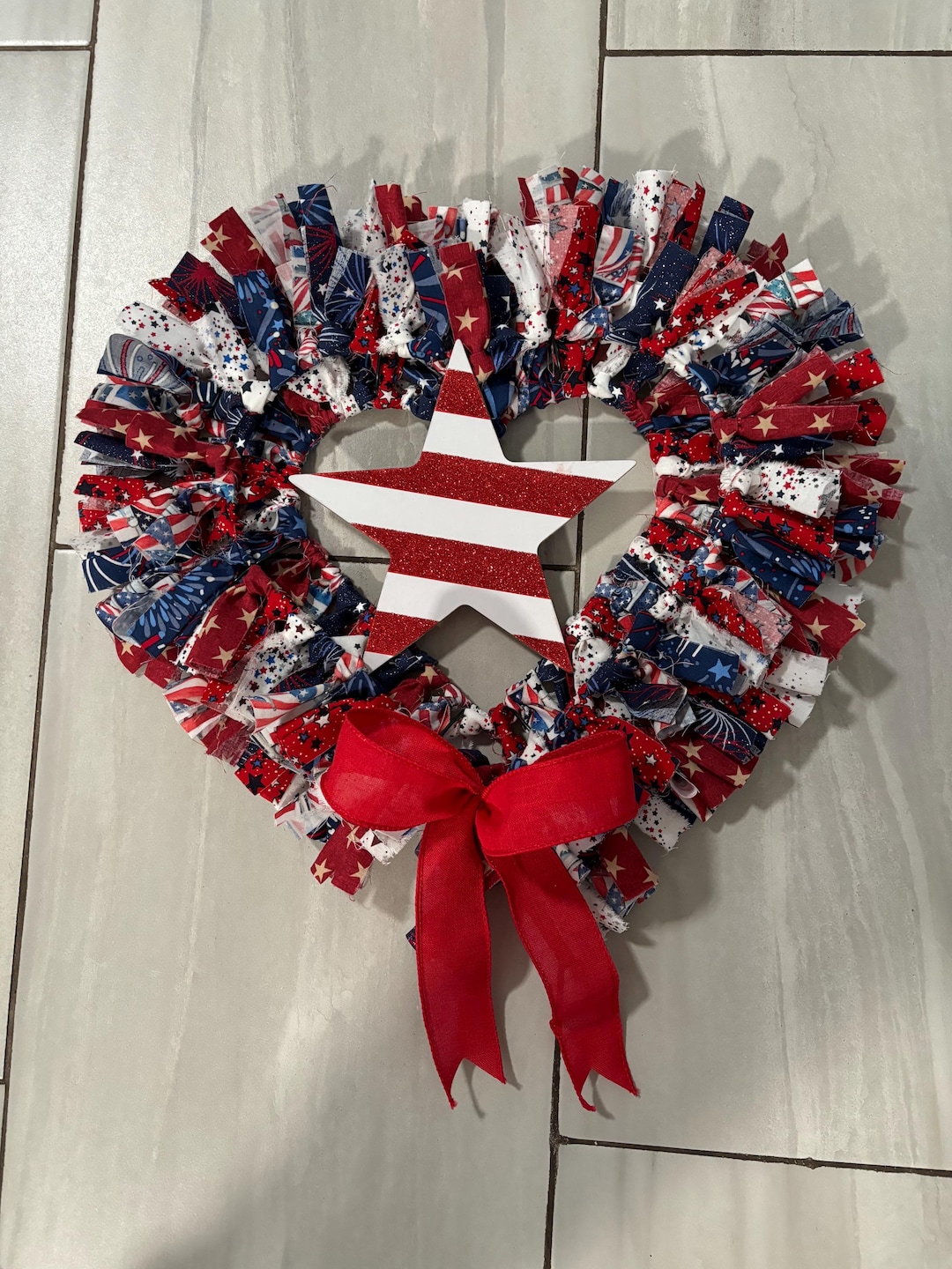 Patriotic Rag Wreaths With a Sign or Star. - Etsy