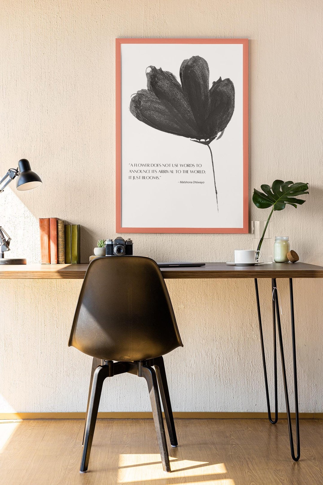 Black and White Floral Poster for Office, Living Room - Etsy