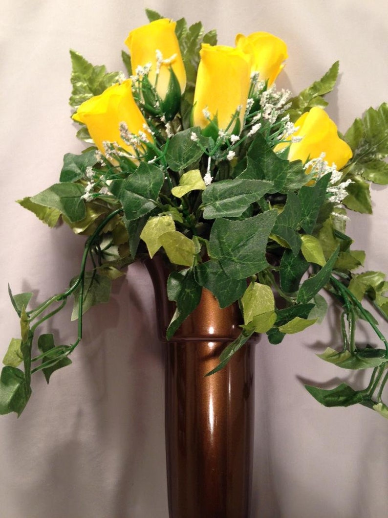 Artificial Flowers and Crypt Mausoleum Vase With Disc Base Button for ...