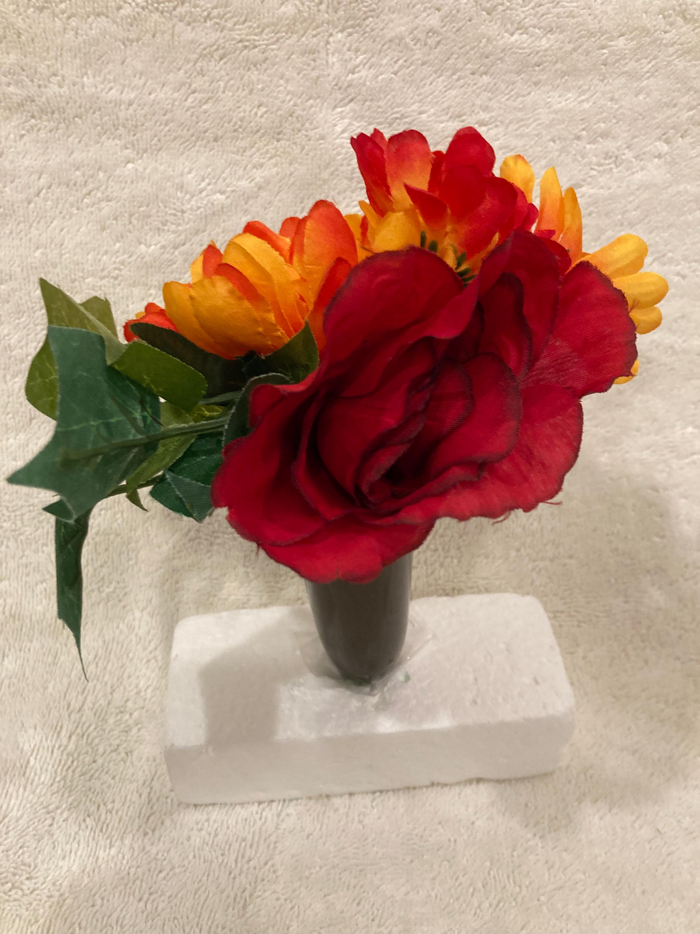 Niche Crypt Silk Flower Arrangement of Sun Flowers, Mums, Bells & Ivy ...