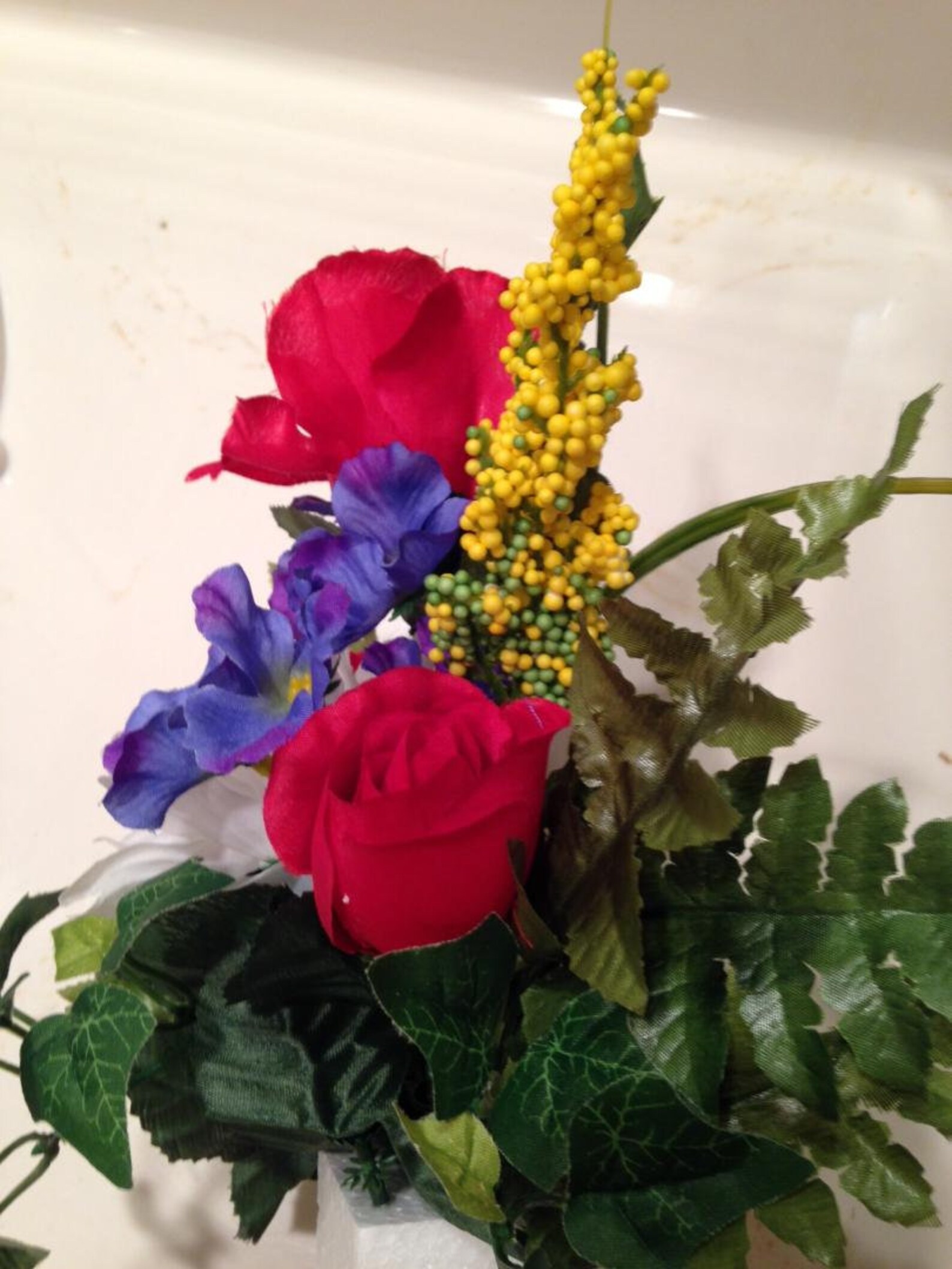 DIY Crypt / Mausoleum Bouquet of Silk ROSES, OXALIS, Ivy for ...