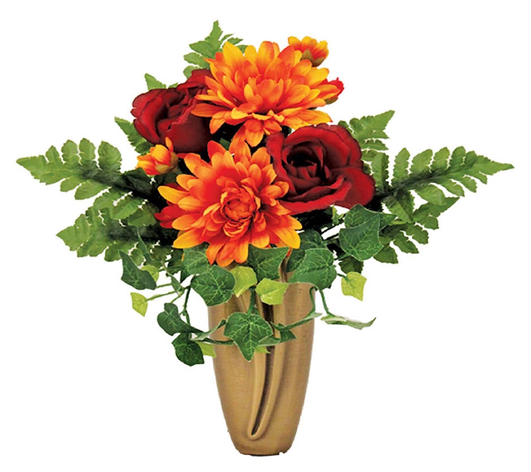 CRYPT / MAUSOLEUM Bouquet (no Vase) of Silk ROSES, Delphiniums, Ivy for Presentation in ...