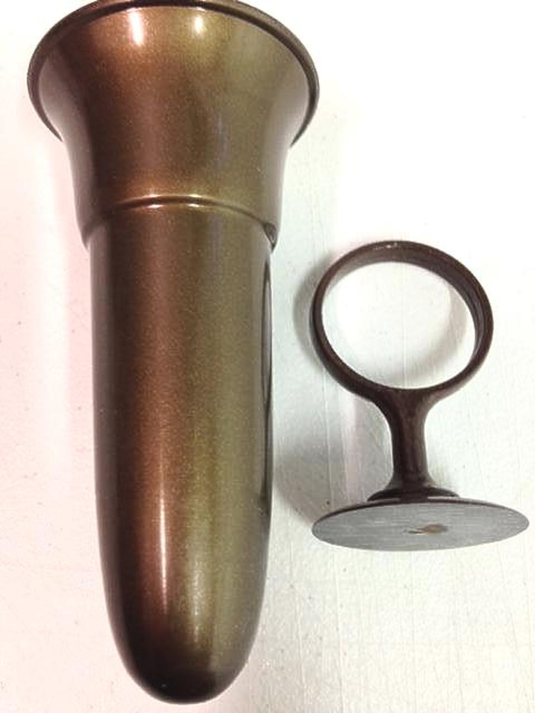 Mausoleum Crypt Brown Vase 5.5 IN With Zinc Metal Disc Ring Support ...