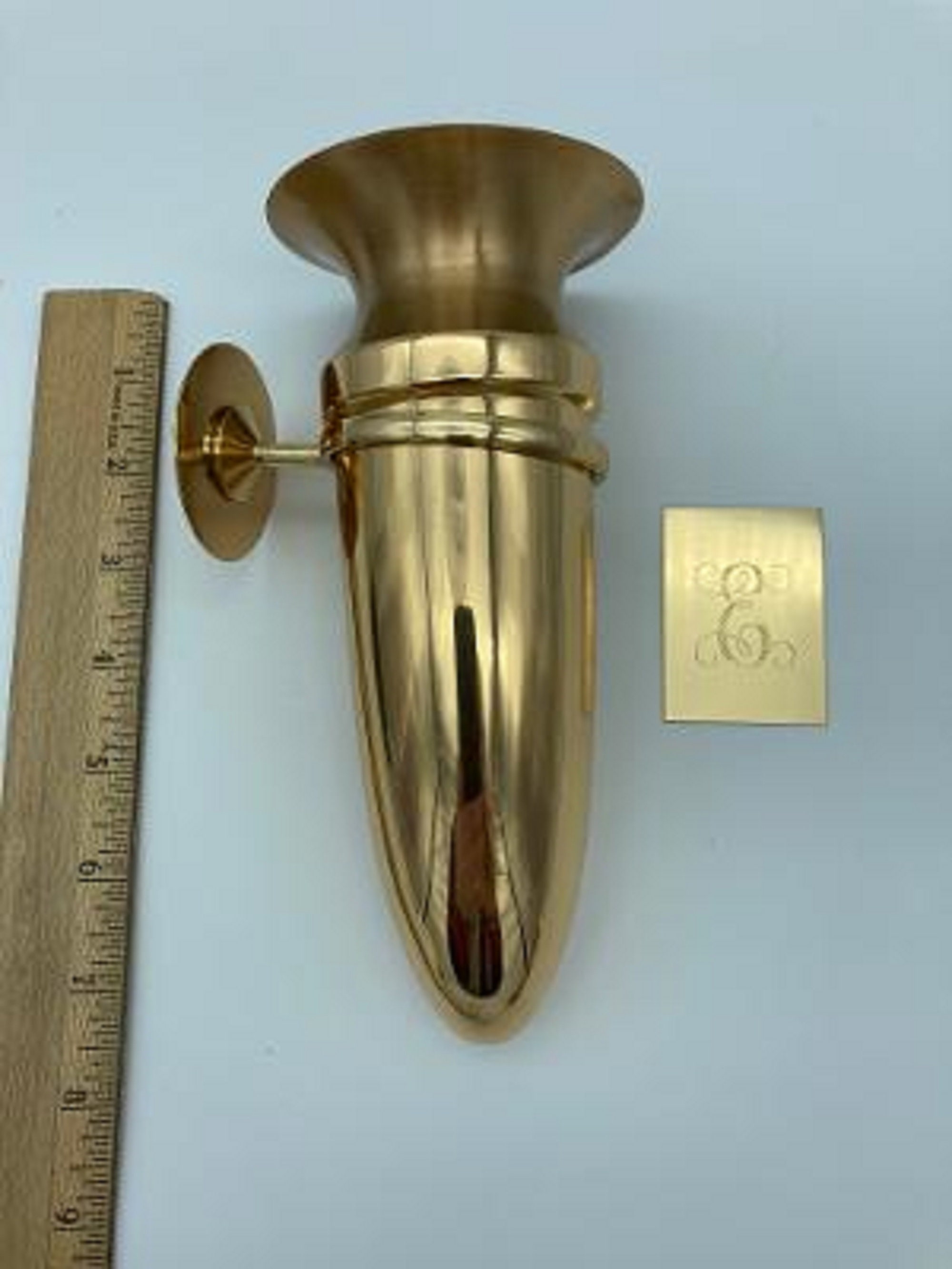 CUSTOM ENGRAVED Crypt Mausoleum Niche Vase - Bronze Metal 7 Inch - Add ...