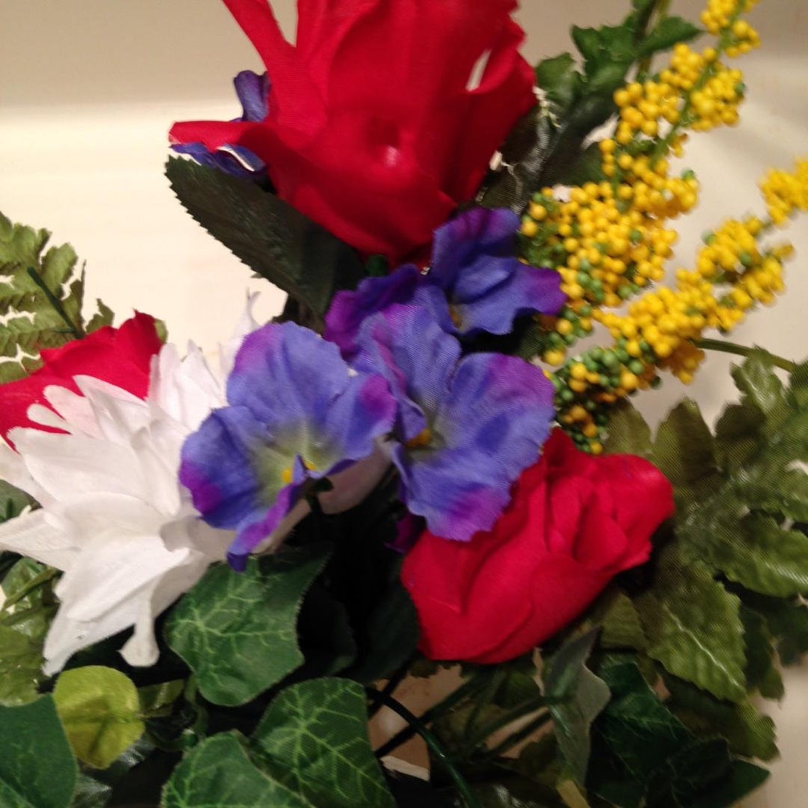 DIY Crypt / Mausoleum Bouquet of Silk ROSES, OXALIS, Ivy for ...